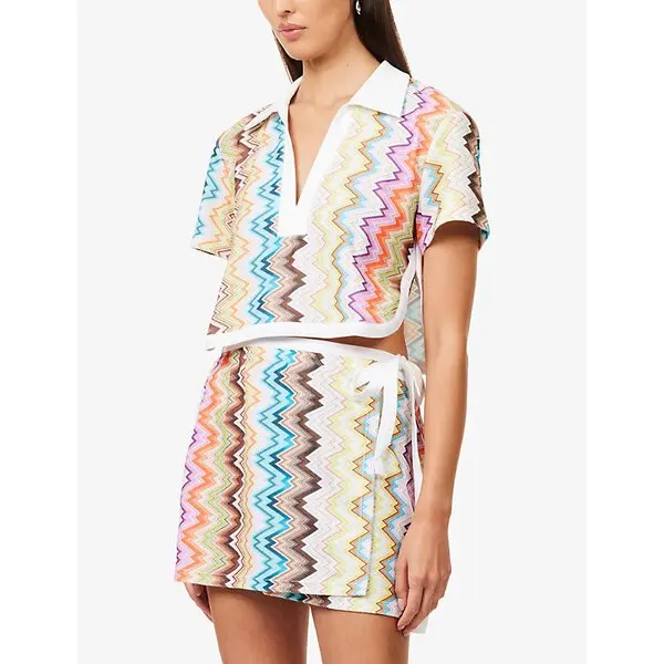 Missoni Chevron-print Open Collar Jersey Top - Multi