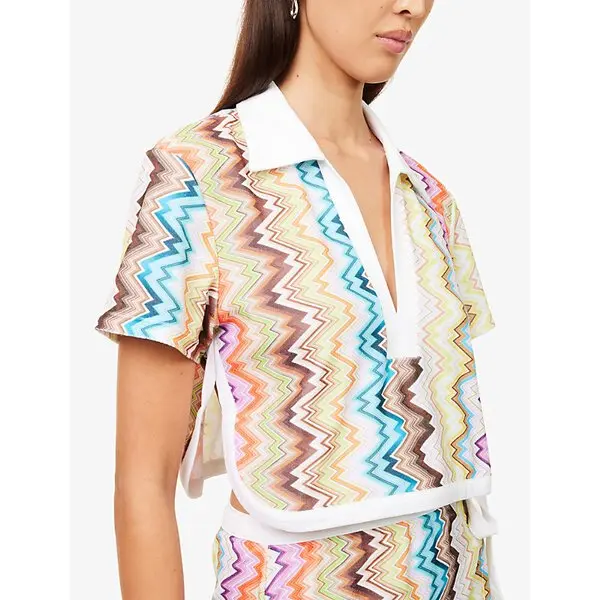 Missoni Chevron-print Open Collar Jersey Top - Multi