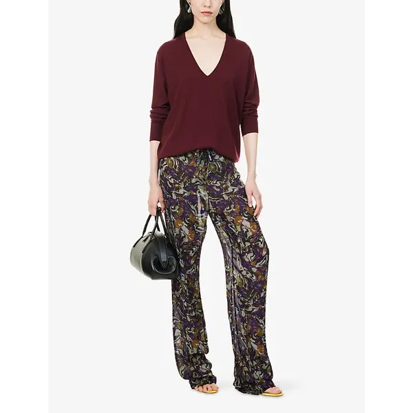Dries Van Noten Graphic Pattern Crepe Wide-leg Trousers - Purple