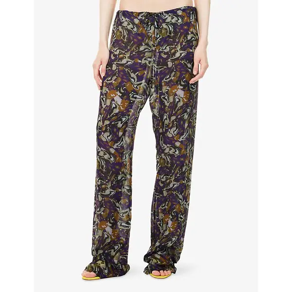 Dries Van Noten Graphic Pattern Crepe Wide-leg Trousers - Purple
