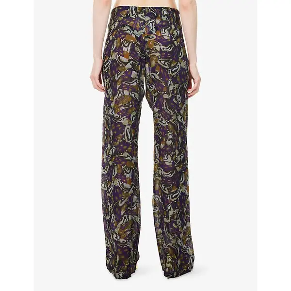 Dries Van Noten Graphic Pattern Crepe Wide-leg Trousers - Purple