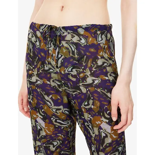 Dries Van Noten Graphic Pattern Crepe Wide-leg Trousers - Purple