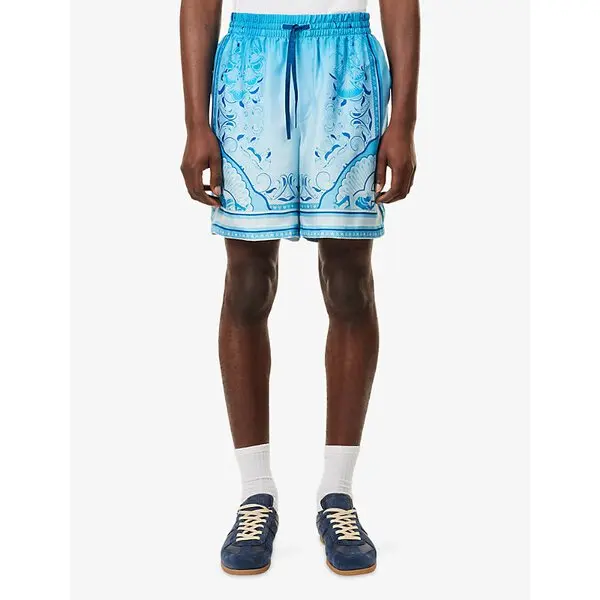 Casablanca Silk Shorts With All-over Print - Blue