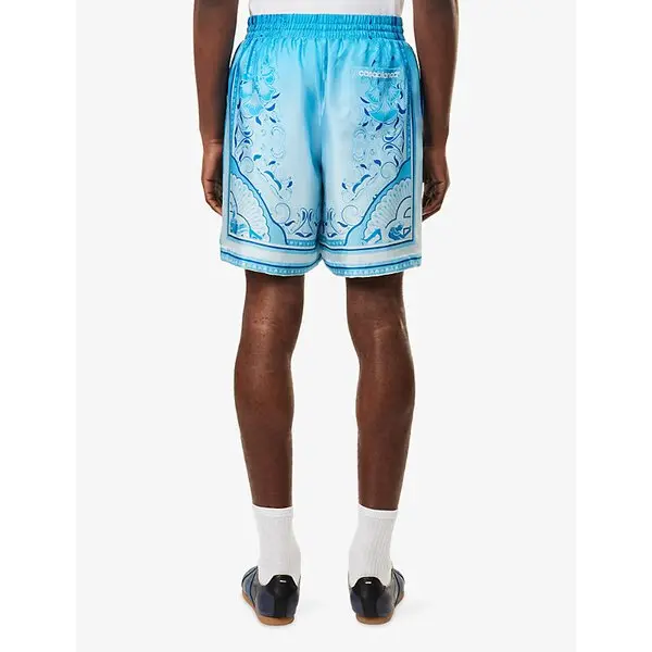 Casablanca Silk Shorts With All-over Print - Blue