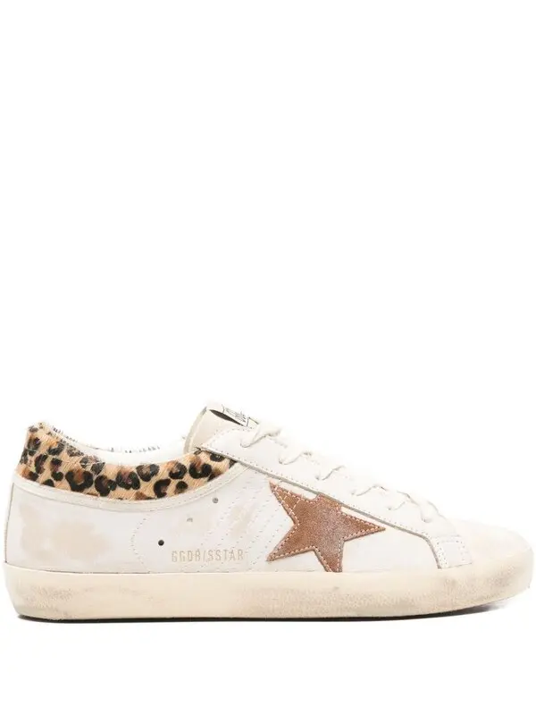 GOLDEN GOOSE Super-star Leather Sneakers With Leopard Print - Multi