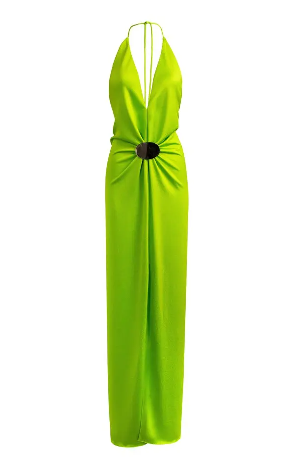 Silvia Tcherassi Rowan Silk Maxi Halter Dress - Green