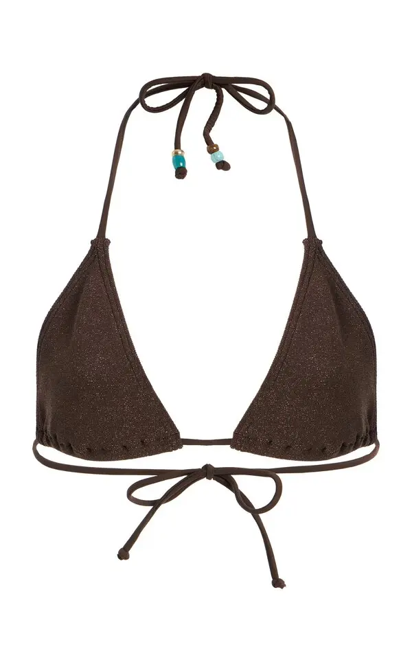 Bond Eye Beaded Ingrid Triangle Bikini Top - Brown