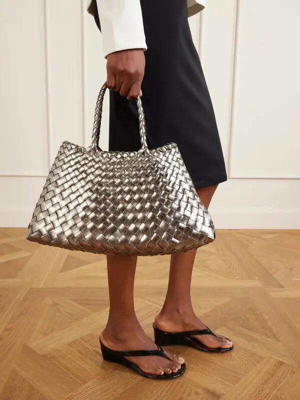 Dragon Diffusion Santa Croce Woven Leather Tote - Silver