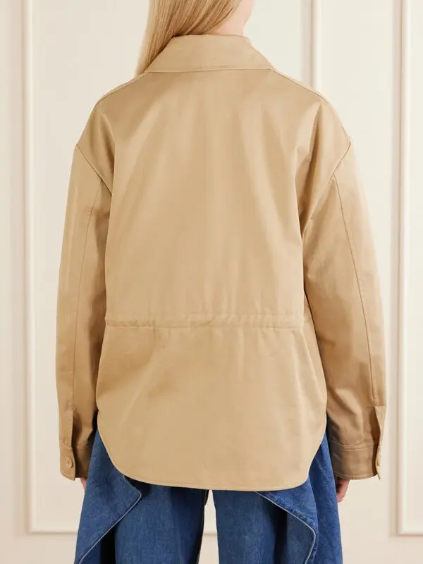 Loewe Logo-embossed Leather-trimmed Cotton-gabardine Jacket - Neutrals