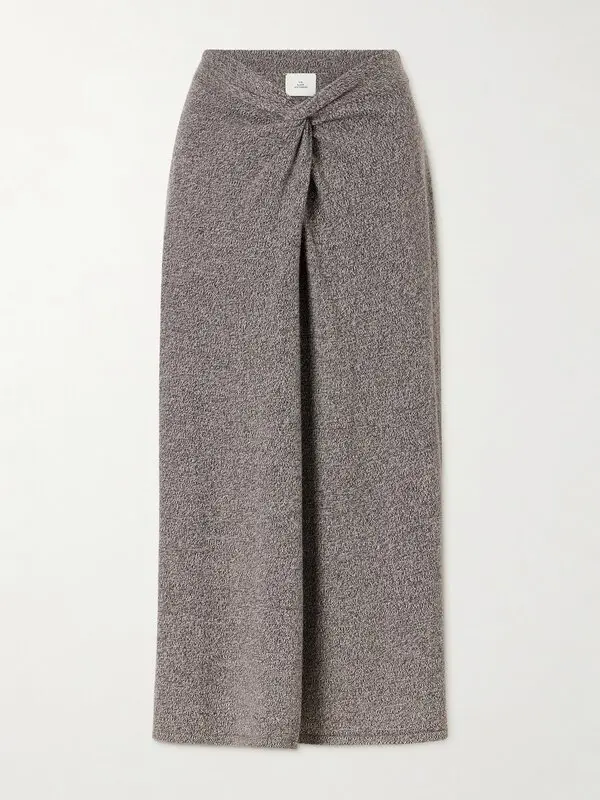 THE ELDER STATESMAN Knotted Marl Knitted Cashmere Midi Skirt - Brown