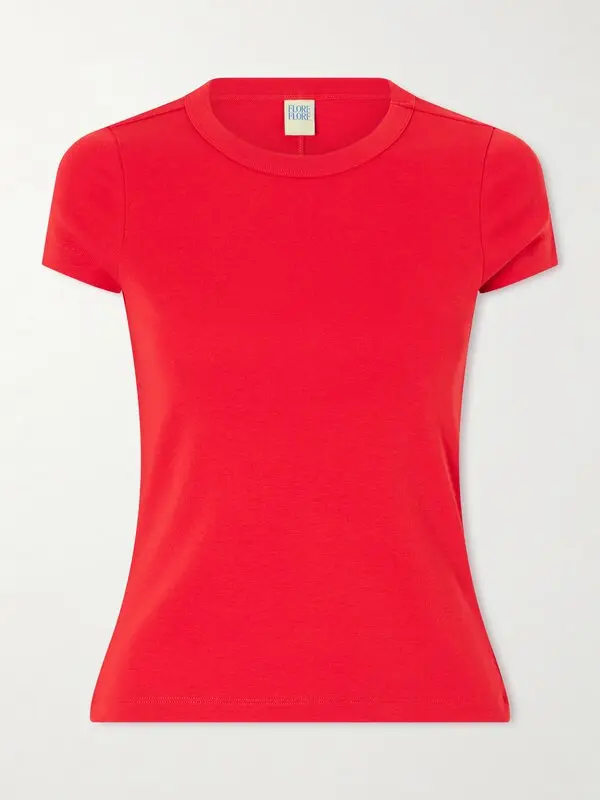FLORE FLORE Ribbed Organic Cotton-jersey T-shirt - Red