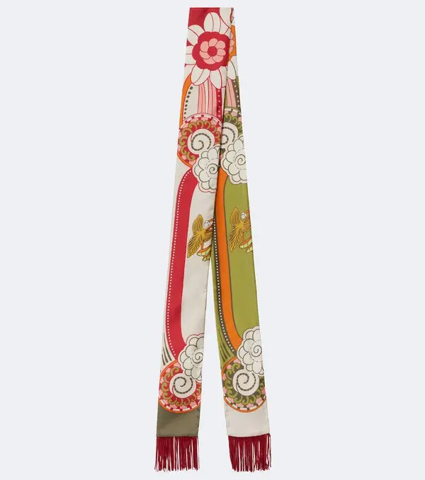 La DoubleJ Fringed Printed Silk Scarf - Multicoloured