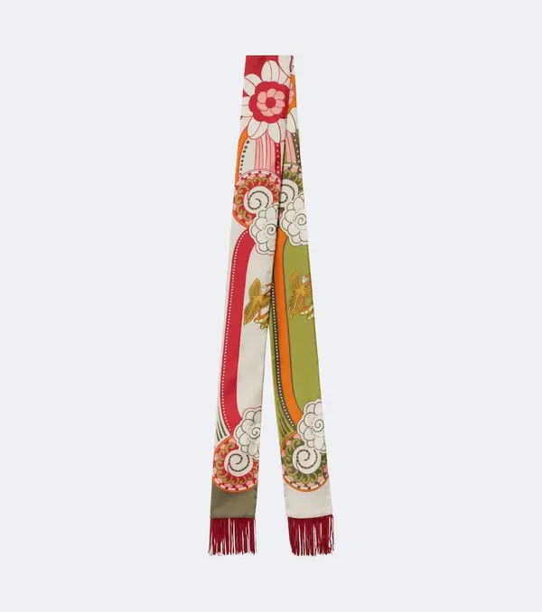 La DoubleJ Fringed Printed Silk Scarf - Multicoloured