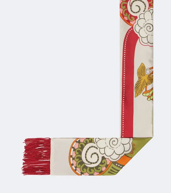 La DoubleJ Fringed Printed Silk Scarf - Multicoloured