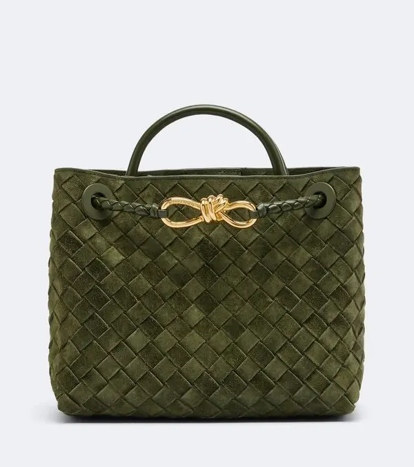 Bottega Veneta Andiamo Intrecciato Small Suede Top-handle Bag - Olive