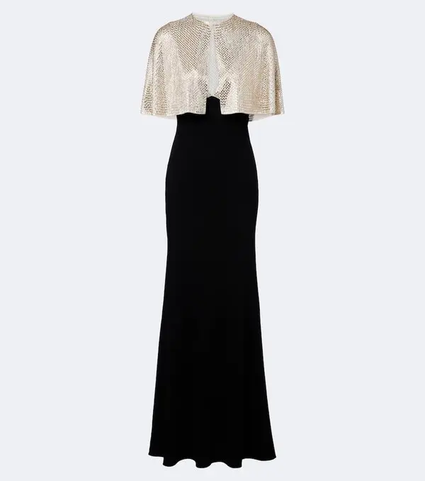 Roland Mouret Caped Embellished Gown - Black