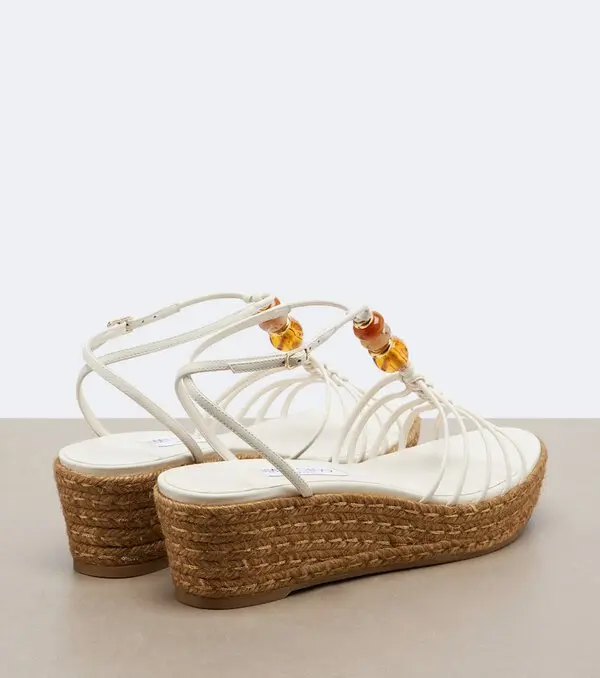 JIMMY CHOO Embellished Leather Wedge Sandals