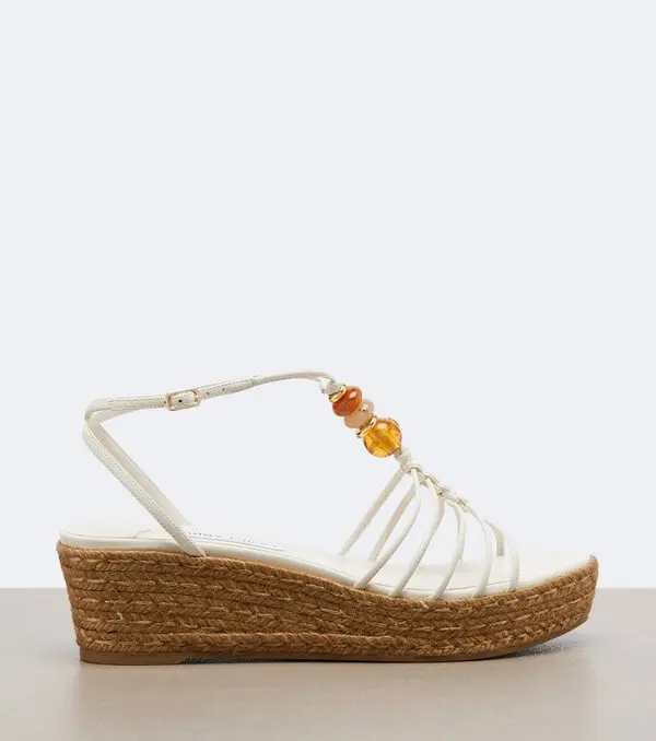 JIMMY CHOO Embellished Leather Wedge Sandals