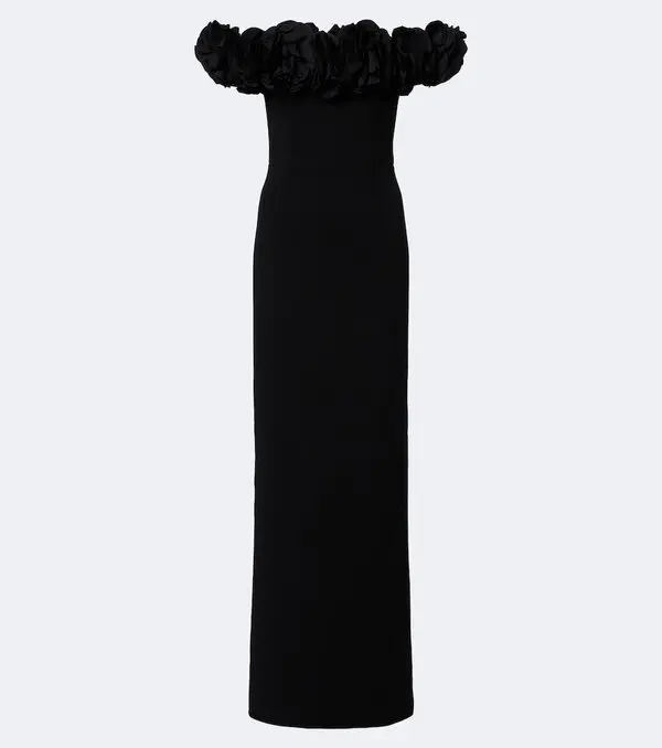 Rebecca Vallance Odetta Floral-appliqué Off-the-shoulder Gown - Black