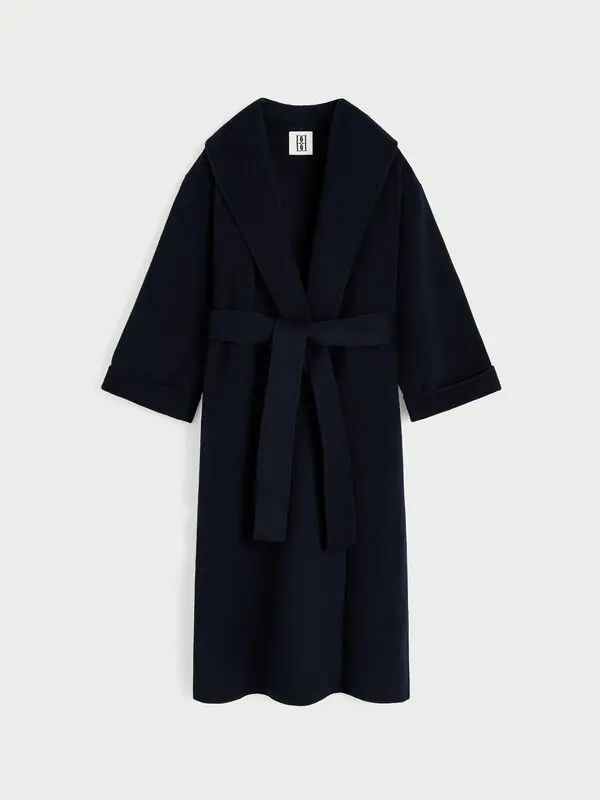 BY MALENE BIRGER Longline Wool Blend Coat With Shawl Collar - Night Sky