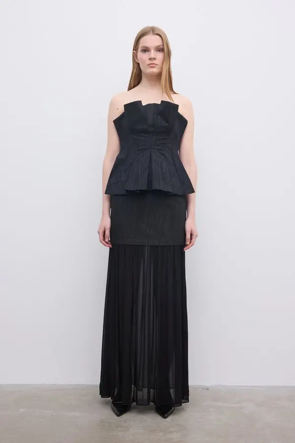 HOUSE OF DAGMAR Jacquard Pleated Top - Black