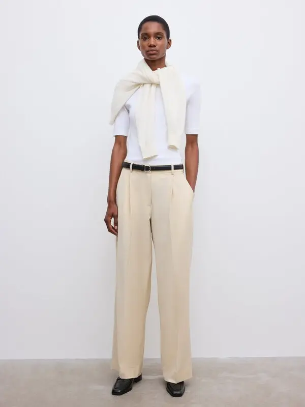HOUSE OF DAGMAR Wide Leg Wool Trousers - Sand Beige