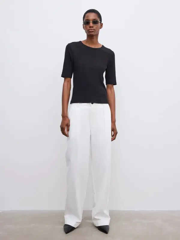 HOUSE OF DAGMAR Fitted Rib T-shirt With Elbow-length Sleeves - Black