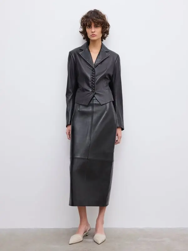 HOUSE OF DAGMAR Slim Tailored Leather Blazer - Black