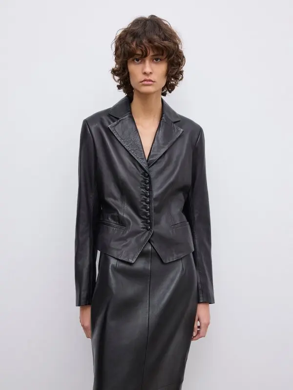 HOUSE OF DAGMAR Slim Tailored Blazer Leather