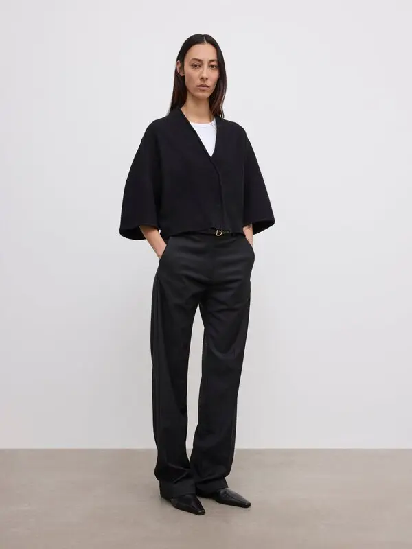 HOUSE OF DAGMAR V-neck Cropped Merino Wool Cardigan - Black
