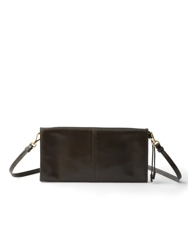 Prada Leather Wallet With Shoulder Strap - Forest