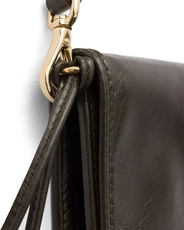 Prada Leather Wallet With Shoulder Strap - Forest