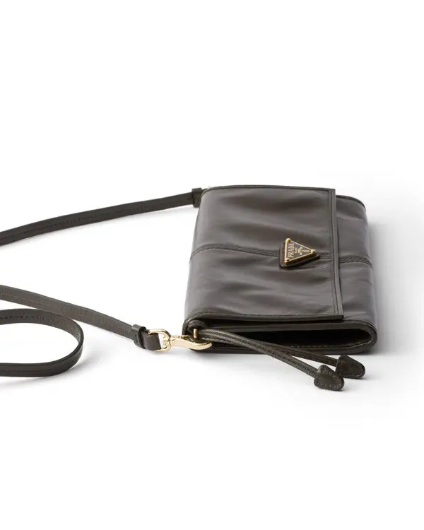 Prada Leather Wallet With Shoulder Strap - Forest