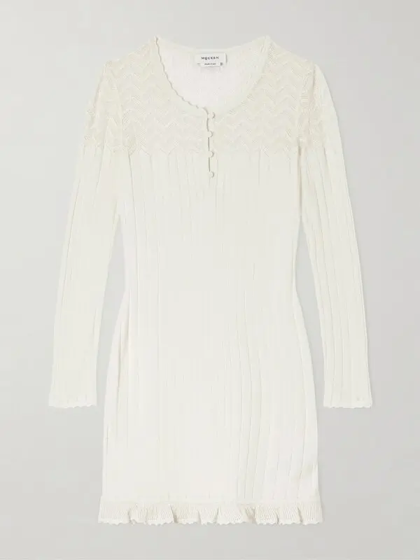 Alexander McQueen Embroidered Ribbed-knit Dress - Neutrals