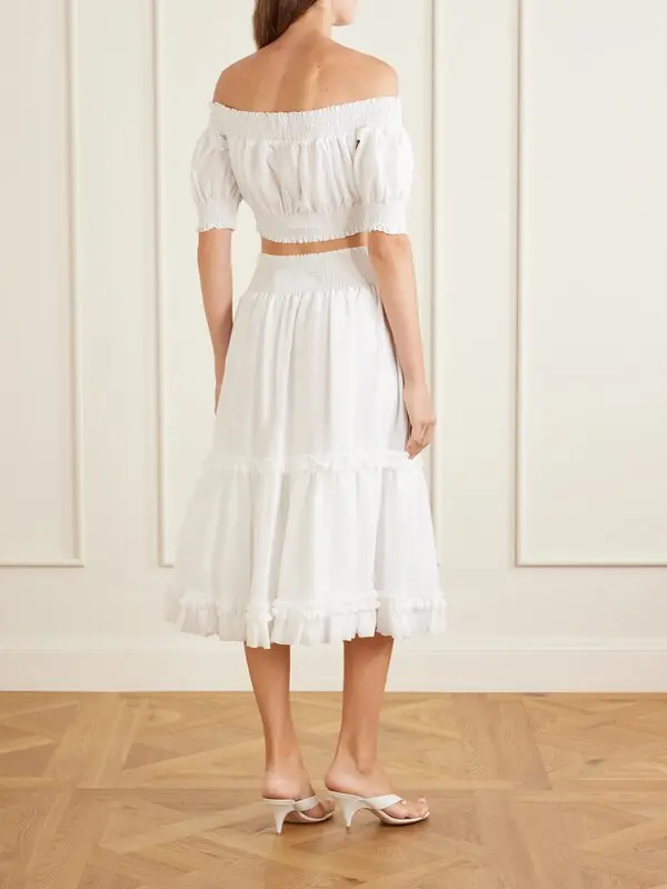 Balmain Embellished Cropped Off-the-shoulder Cotton Poplin Top
