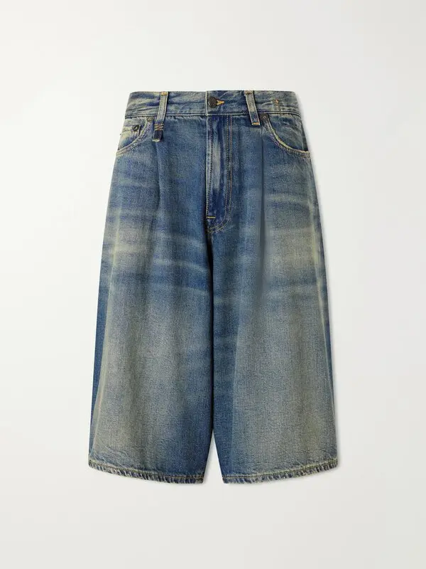 R13 Jesse Faded Denim Knee Length Shorts