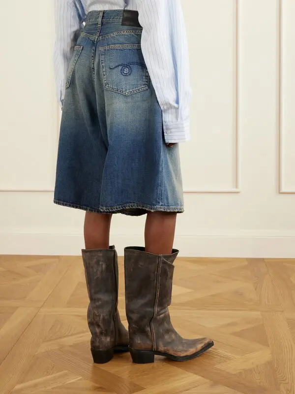 R13 Jesse Faded Denim Knee Length Shorts