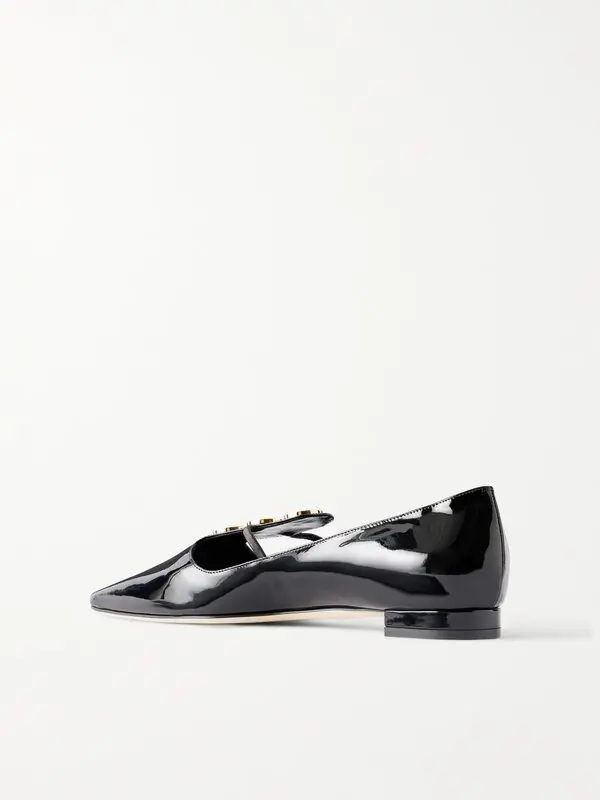 Manolo Blahnik Khafre Embellished Patent Leather Pointed Toe Flats