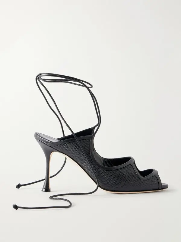 Manolo Blahnik Prosta 90 Snake-effect Leather Sandals - Black