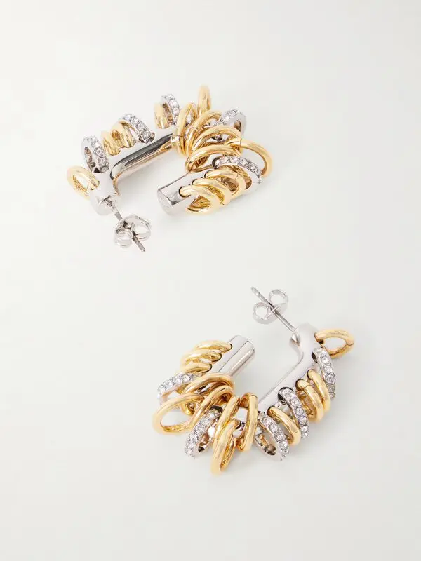 Rabanne Punk Xl Two-tone Hoop Earrings With Crystal Embellishments