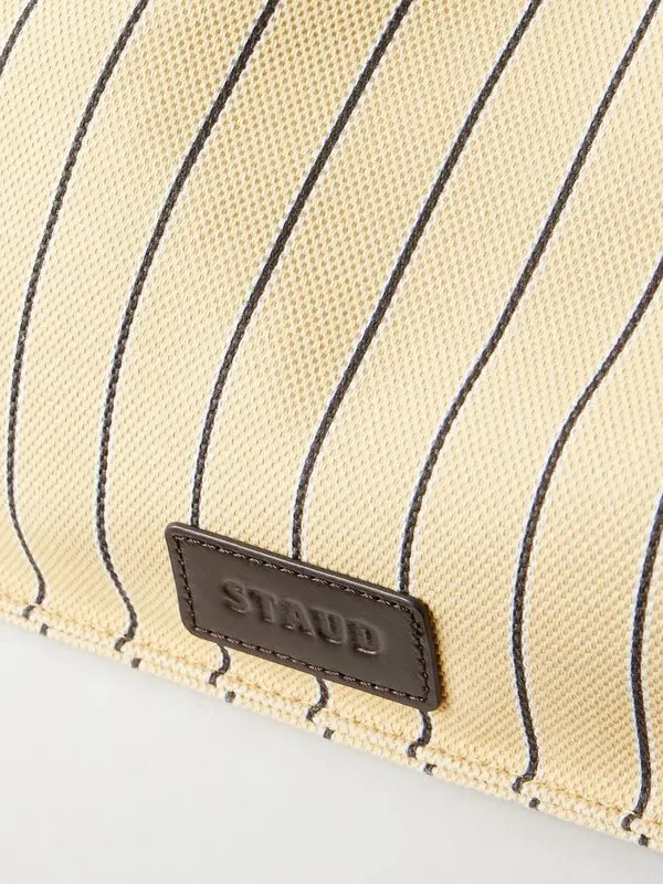 Staud Port' Striped Canvas Tote With Leather Trim