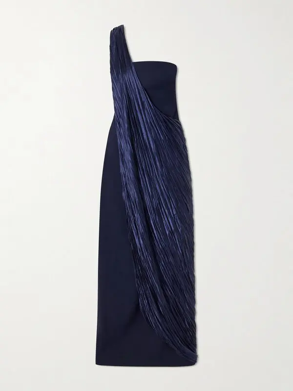 MARMAR HALIM Strapless Pleated Satin-trimmed Crepe Gown