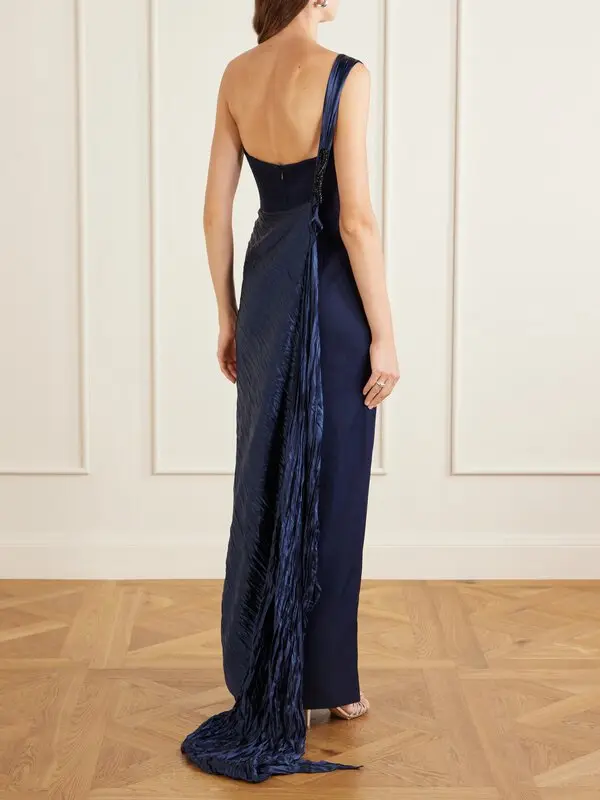 MARMAR HALIM Strapless Pleated Satin-trimmed Crepe Gown