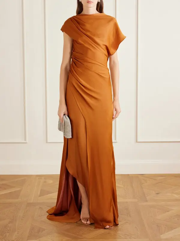 MARMAR HALIM Asymmetric Draped Satin Gown