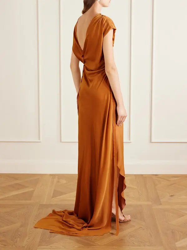 MARMAR HALIM Asymmetric Draped Satin Gown