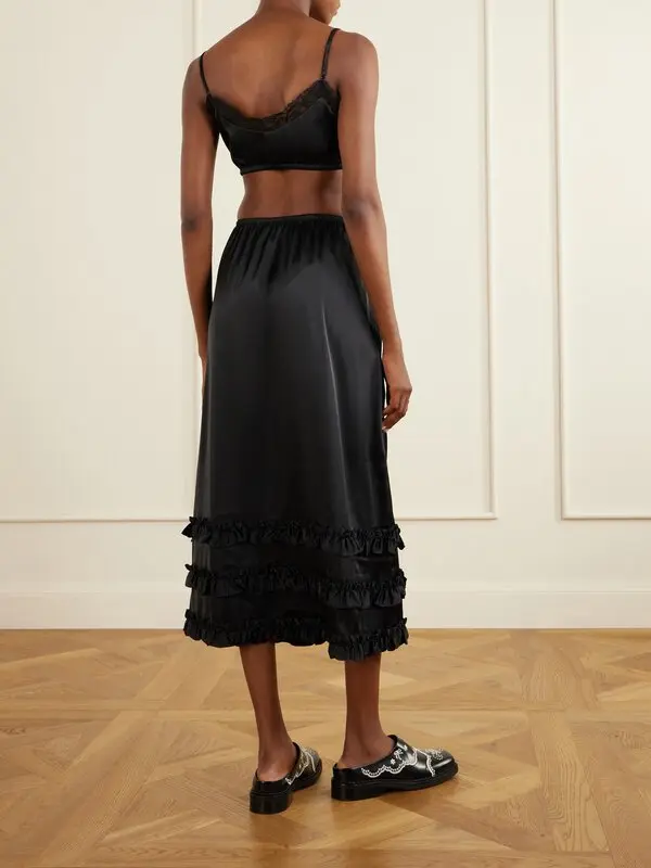 Simone Rocha Satin Tiered Ruffle Midi Skirt