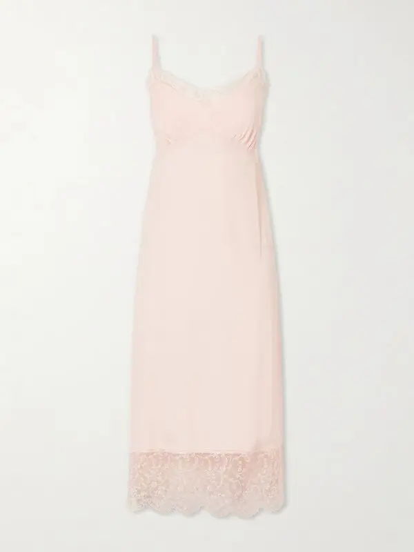 Simone Rocha Lace-trimmed Crepe De Chine Midi Dress - Pink