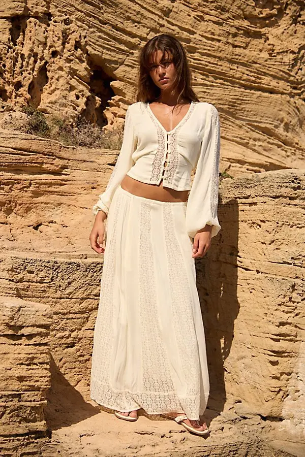 Free People Marine Lace-inlaid Maxi Skirt Set - Tofu