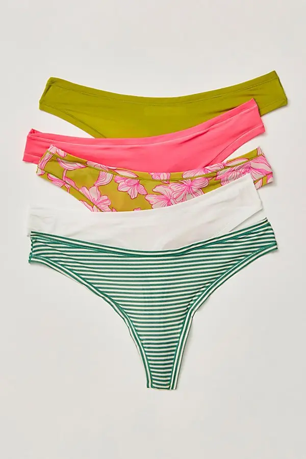Free People Charlie Microfiber Thong 5-pack At - Citron Bloom