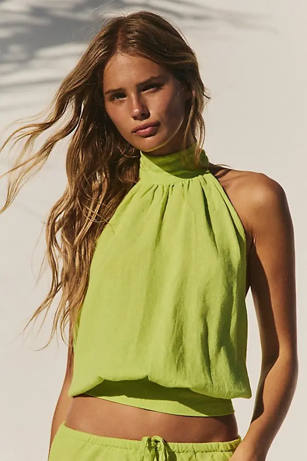 Free People Linen Halter Top - Leafed Lime